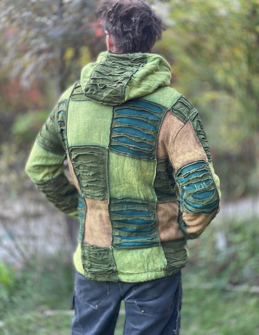 Patchwork Jacket ATOM Knit Men's Razor-cut Jacket Hood Fleece Lining M ...