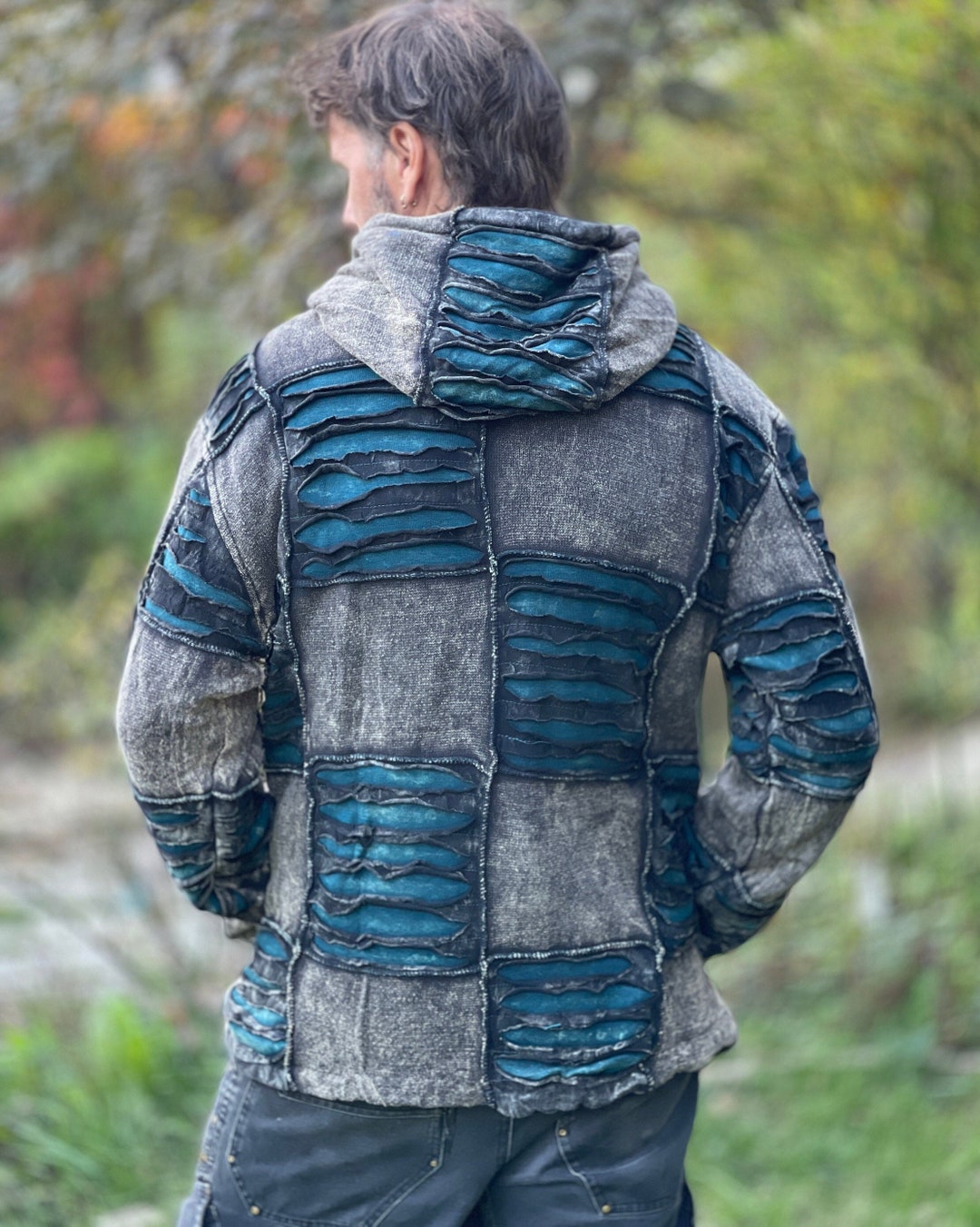 Patchwork Jacket ATOM Knit Men's Razor-cut Jacket Hood Fleece Lining M ...