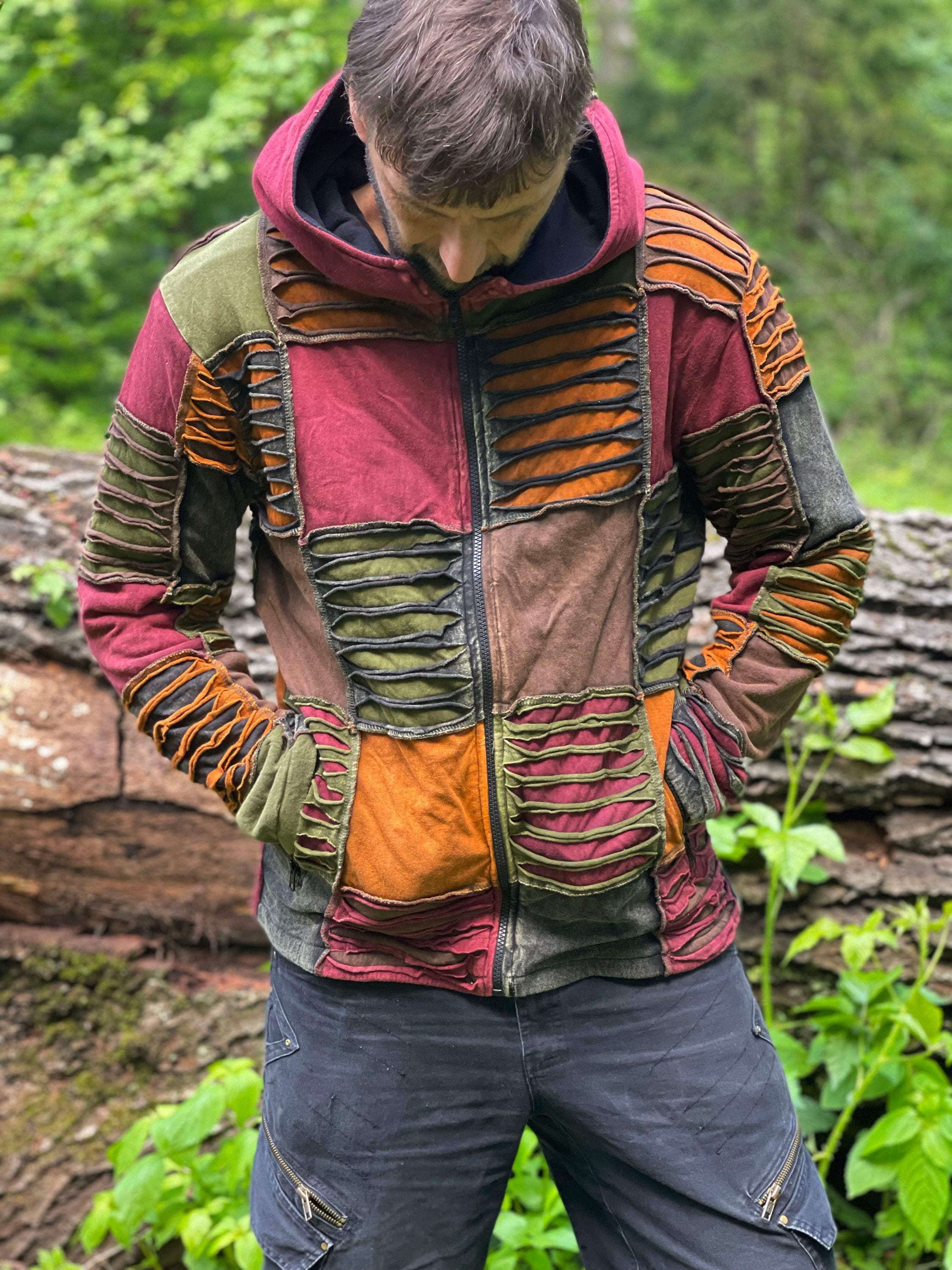 Patchwork Jacket - HIMAL >>> Men Razor-Cut Jacket >> pointed hood and ...