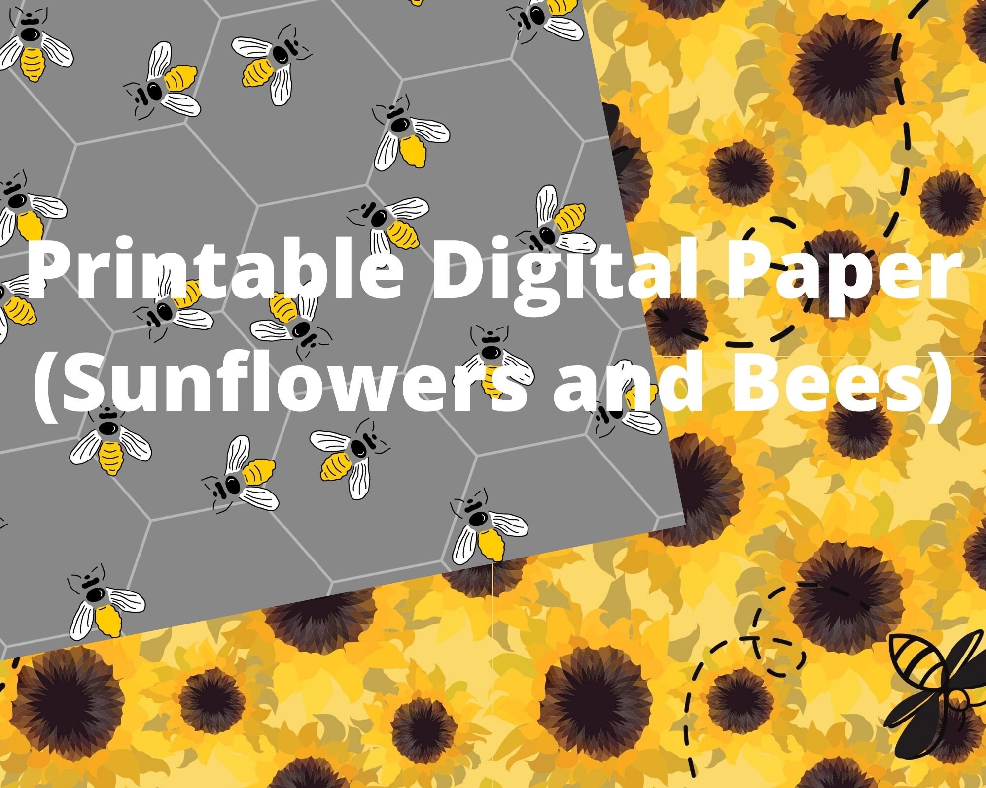 Sunflower and Bees Printable Digital Paper/ Scrapbooking Paper - Etsy