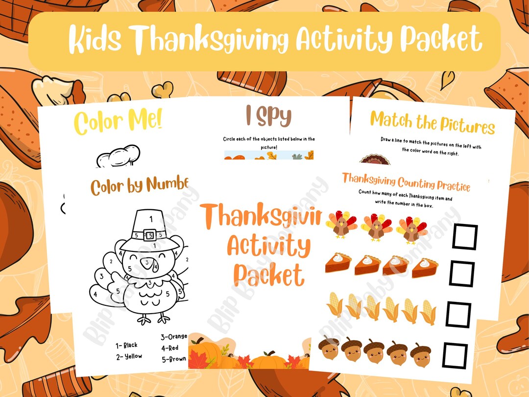 Printable Kids Thanksgiving Activity Packet, Digital Fall Preschool ...