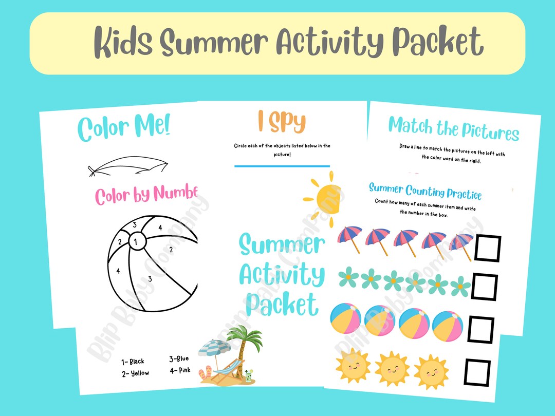 Printable Summer Activity Packet, Kids Summer Digital Activity, Summer ...