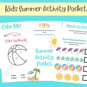 Printable Summer Activity Packet, Kids Summer Digital Activity, Summer ...