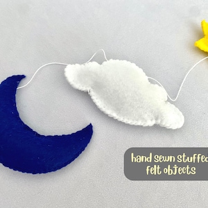 Felt Moon and Stars Garland, Boy Space Nursery Wall Decor, Stuffed Felt ...