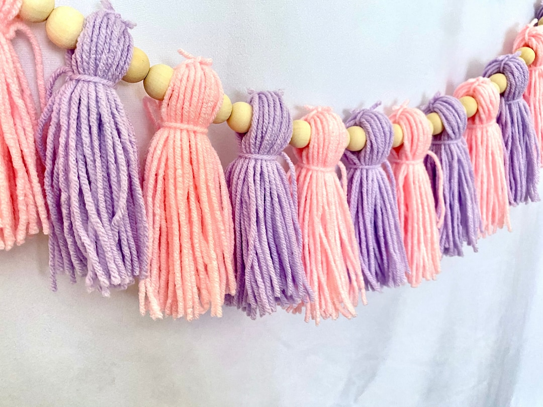Pink and Purple Nursery Garland, Yarn Tassel Garland for Baby Girl ...