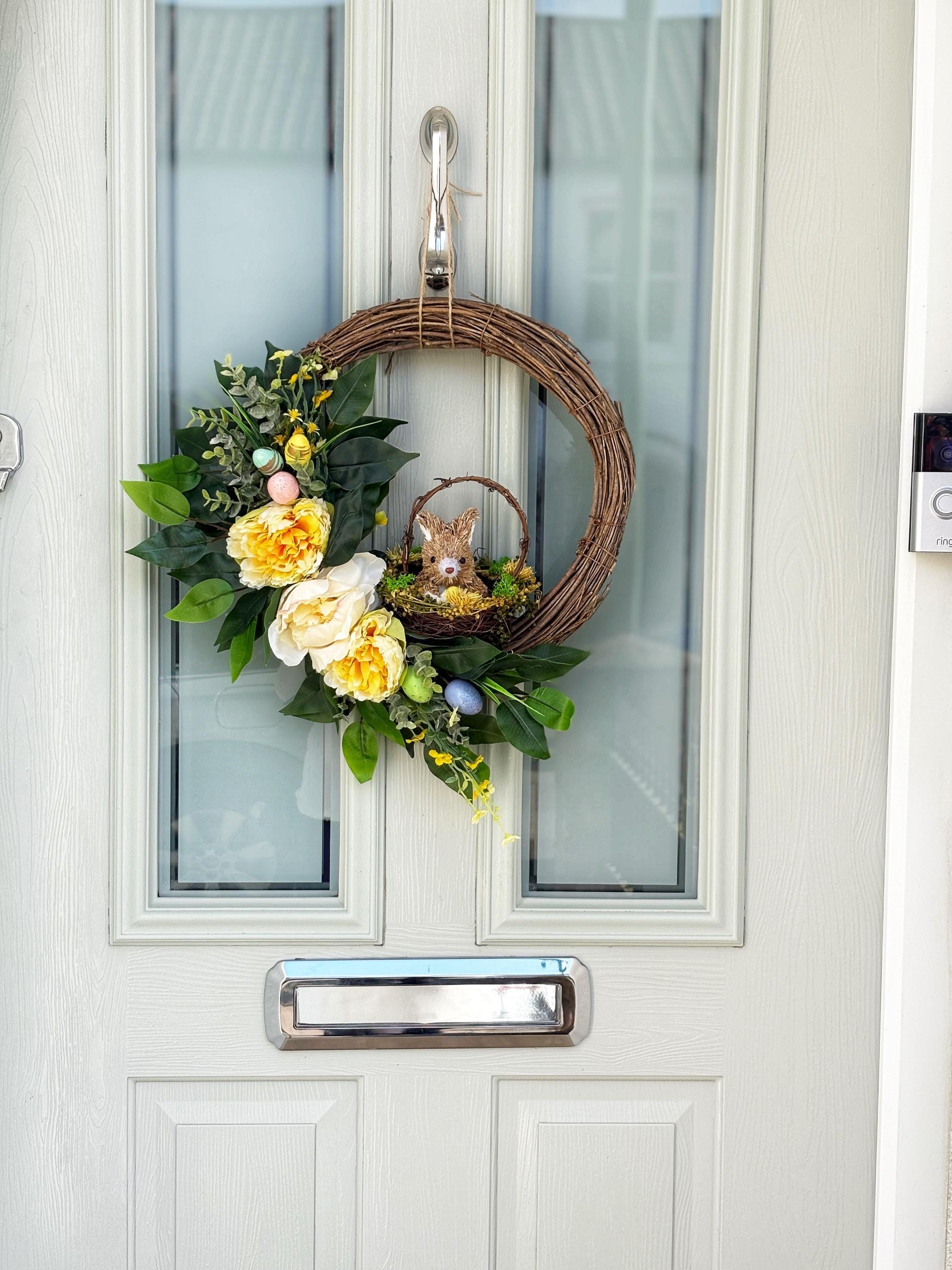Easter Wreath With Bunny: Yellow Peonies & Forsythia Spring Decor - Etsy UK