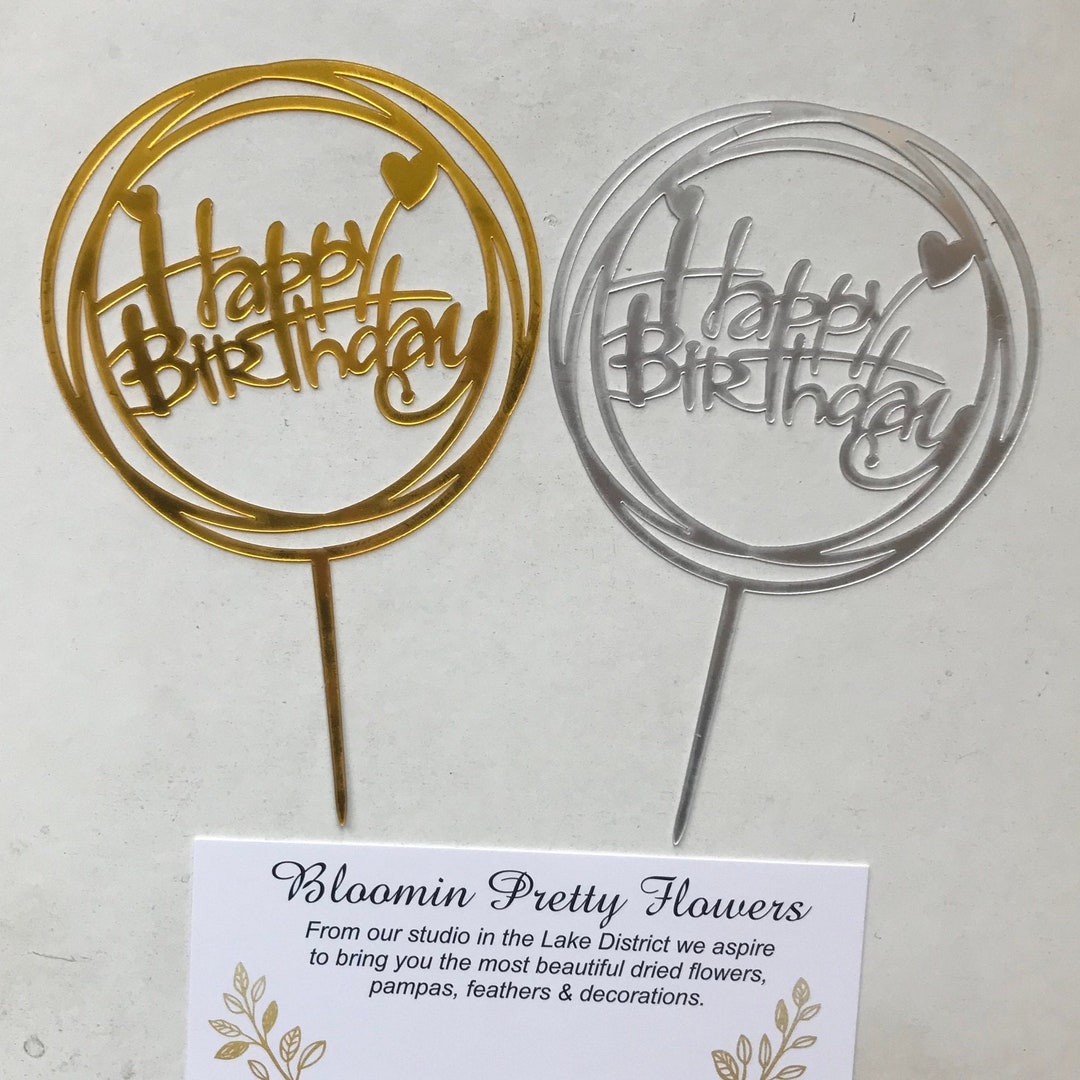 Happy Birthday Acrylic Cake Topper: Gold or Silver - Etsy