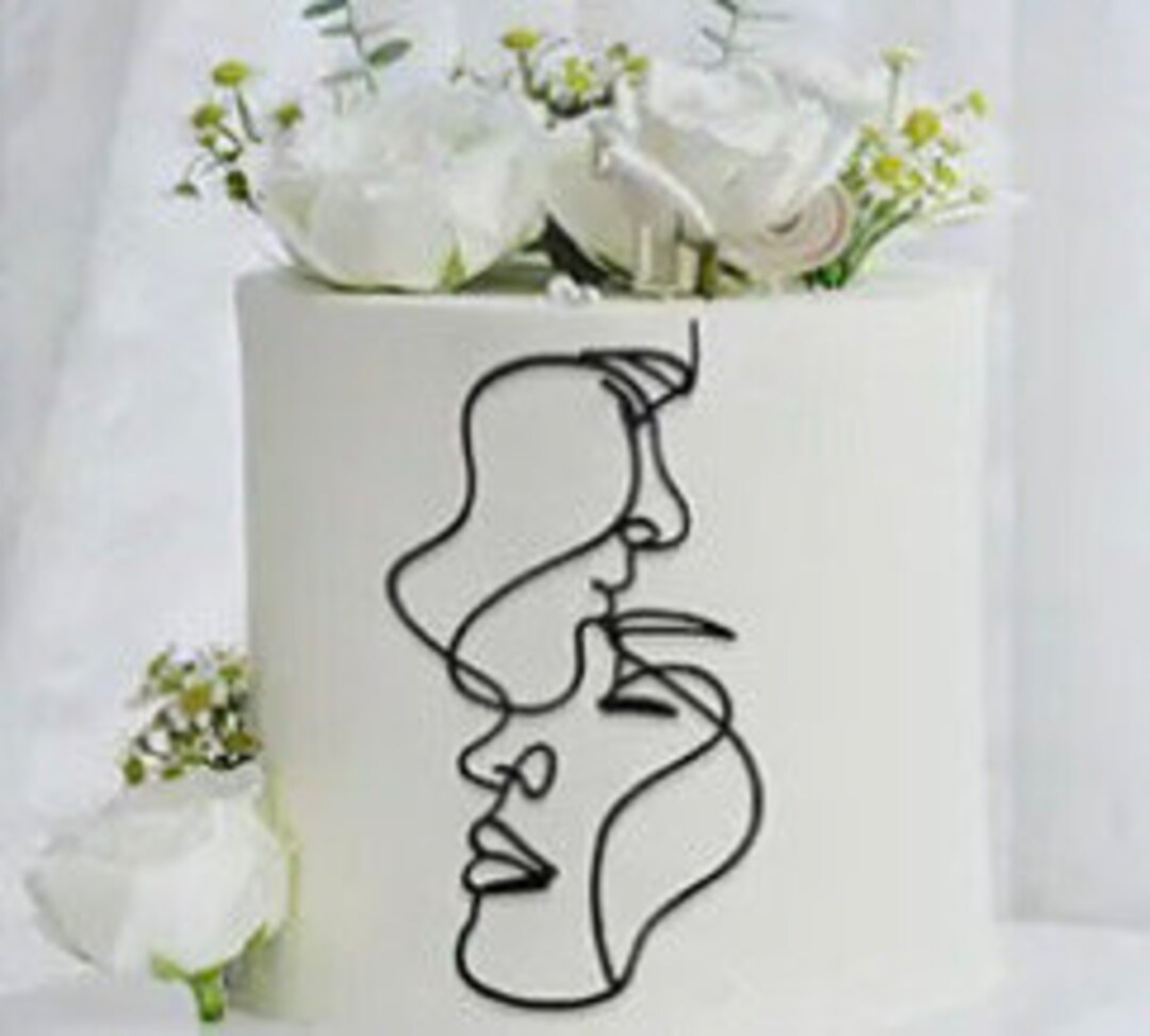 Topper de pastel de silueta de línea / Pareja / Arte de línea ...