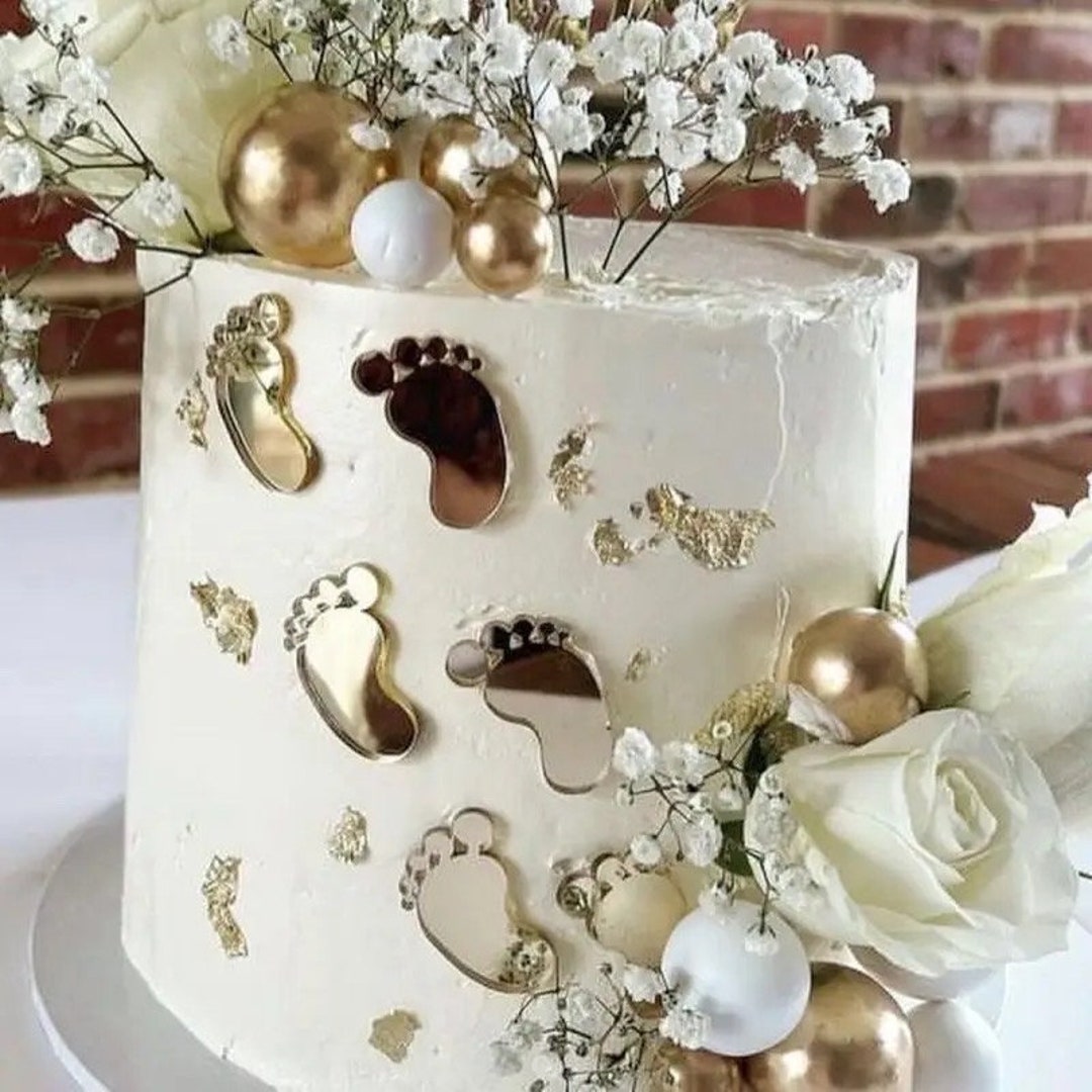 6 X Gold Acrylic Baby Footprints Cake Charms Baby Feet New Baby Baby ...