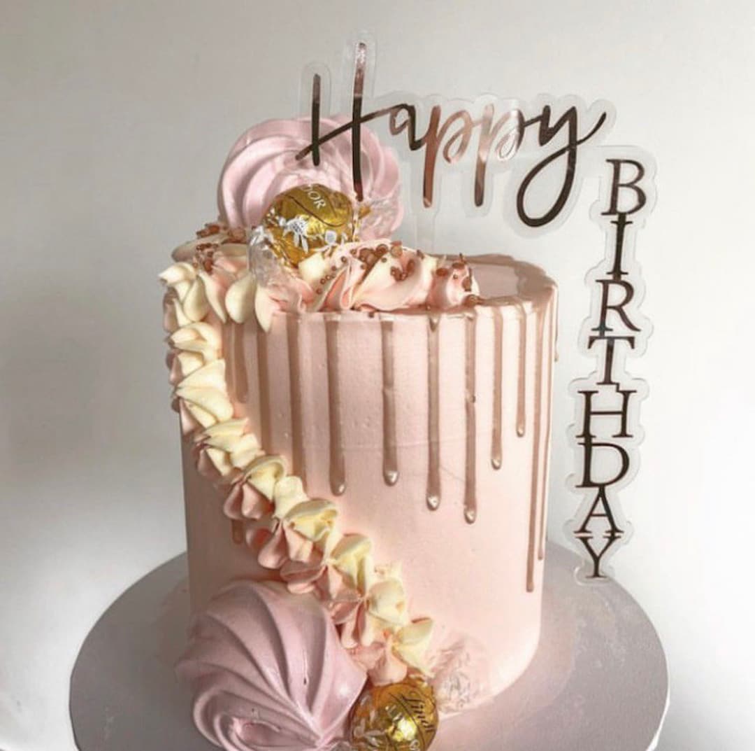Floating Top and Side Cake Topper | Happy Birthday | Rose Gold ...
