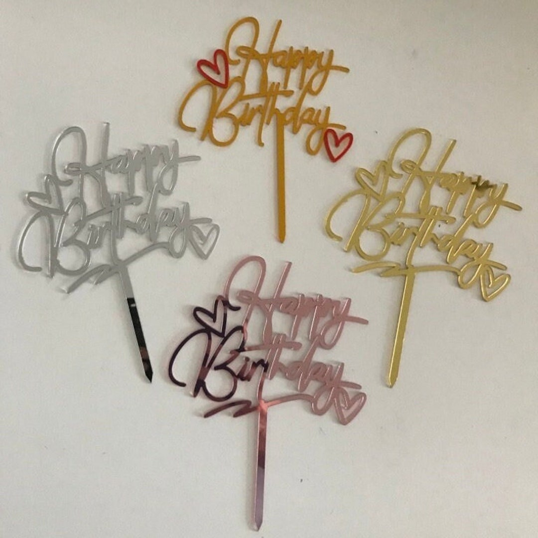 Happy Birthday Double Heart Cake Topper 4 Colours Acrylic - Etsy