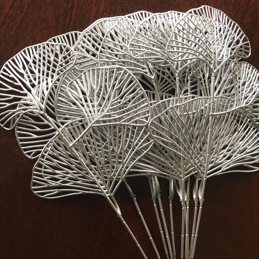 Silver Artificial Gingko Stem | Faux Gingko | 3 Gingko Leaves | Cake ...