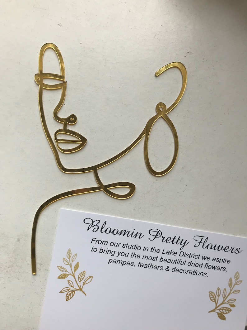 Gold Acrylic Line Art Cake Topper | Ladies Face Silhouette - Etsy