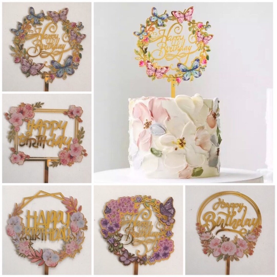 Happy Birthday Decorative Cake Topper | 6 Designs | Flowers ...