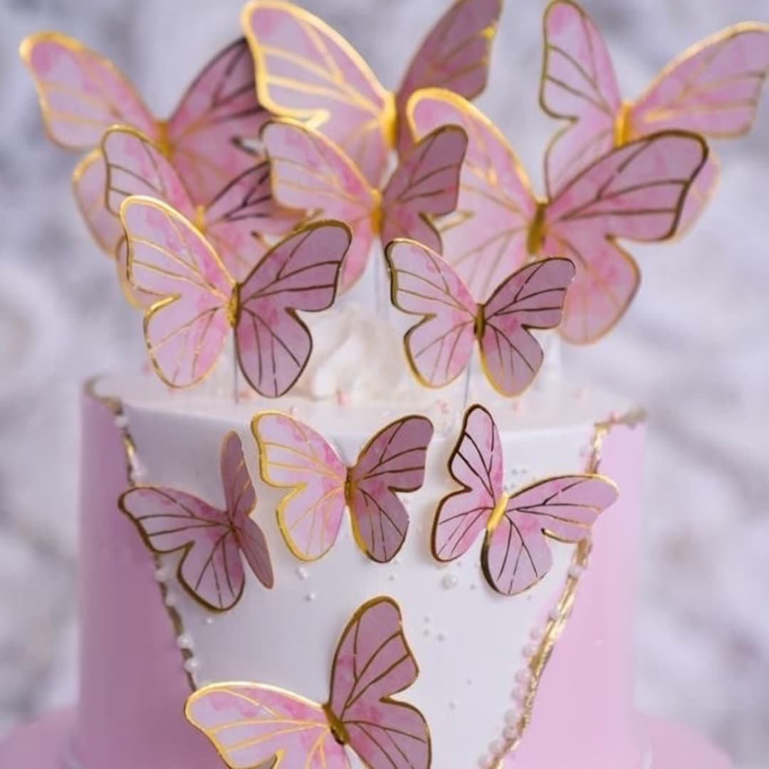 10 Piece Butterfly Cake Toppers With Gold Accents Pink or Lilac Cakes ...