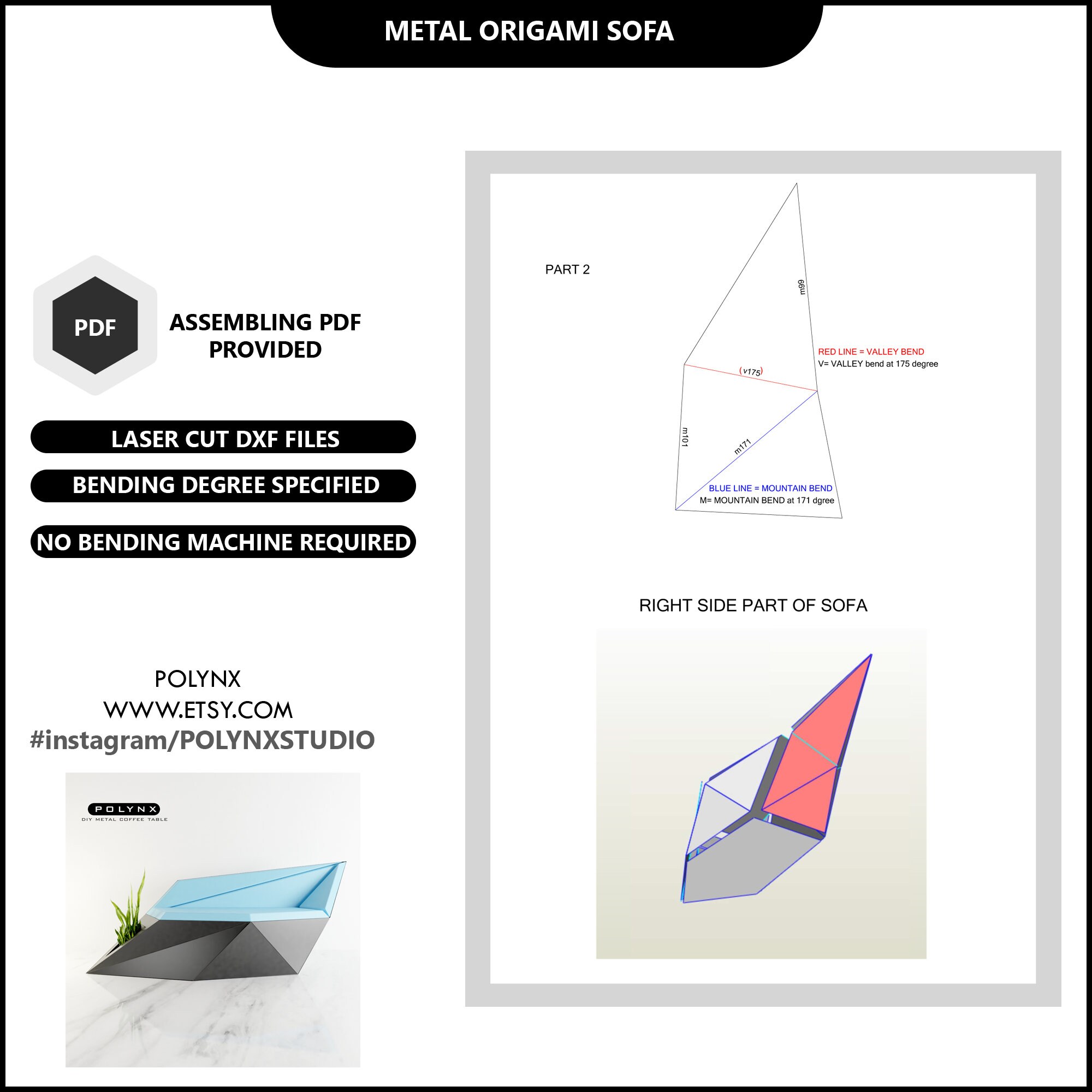 DIY Metal Sofa / Bench CNC Template and Laser Cutting DXF File With ...