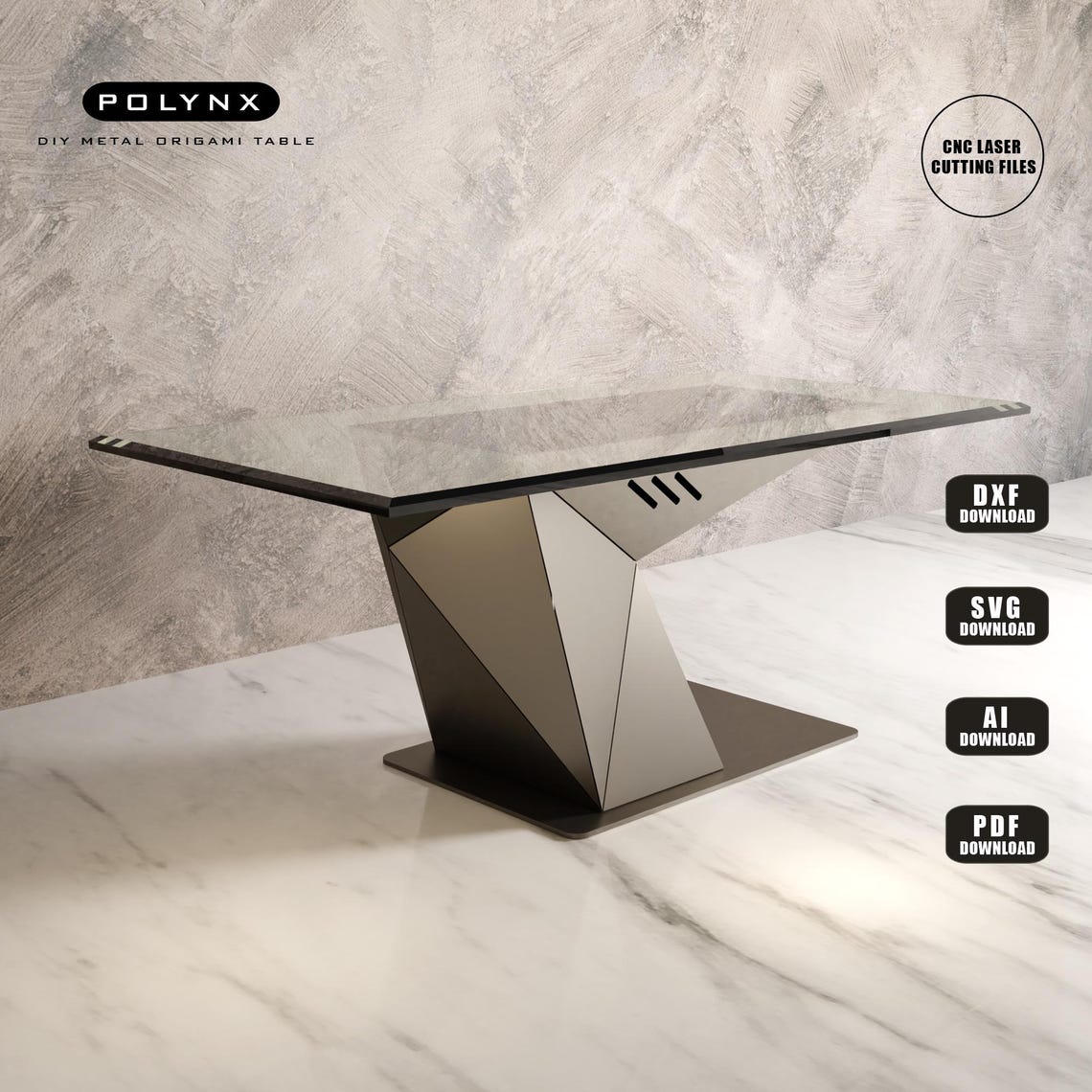 Origami Metal Dining Table Base DXF | CNC Laser Cut Design (digital ...