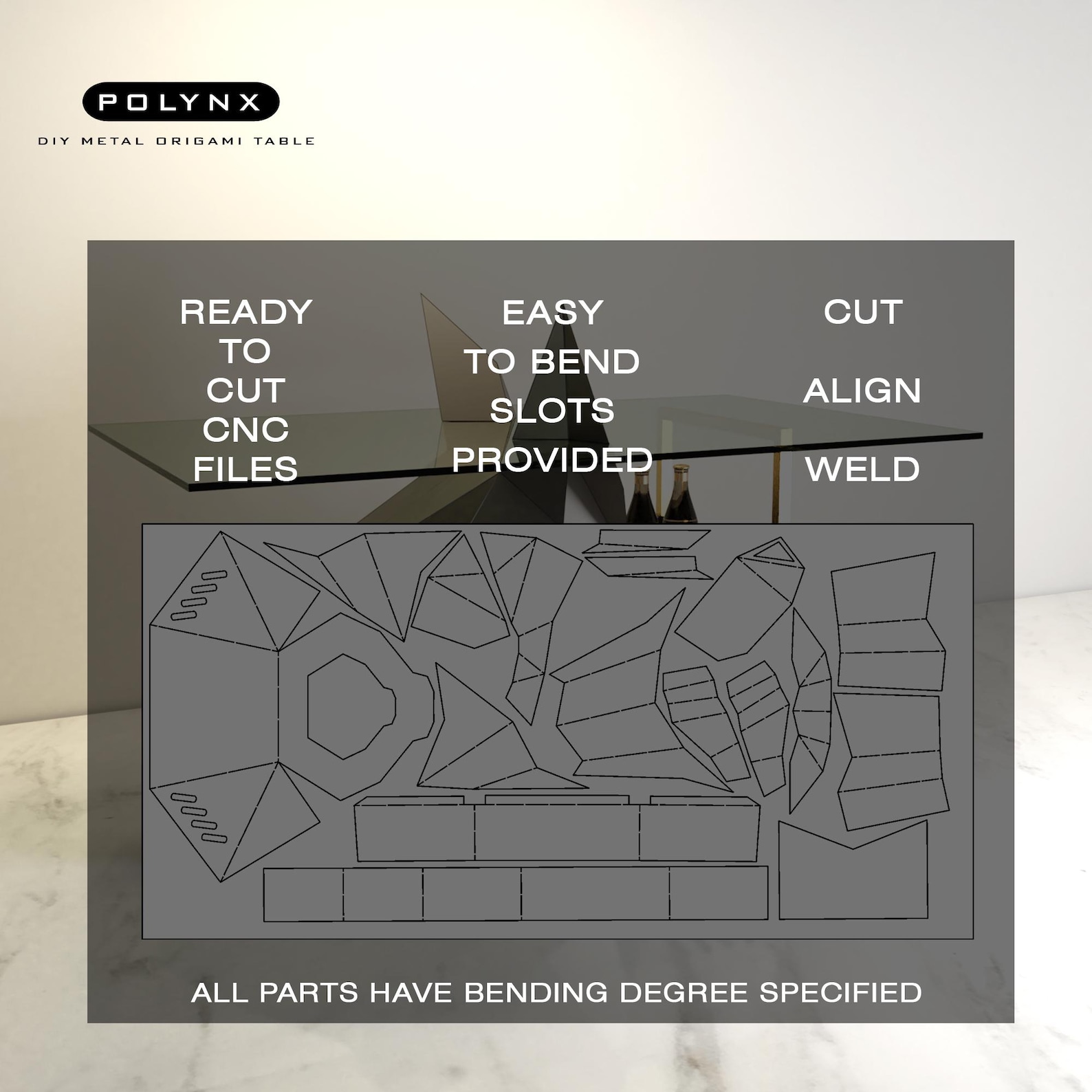 Metal Origami Table Base Template DXF File for CNC Cutting / Parametric ...
