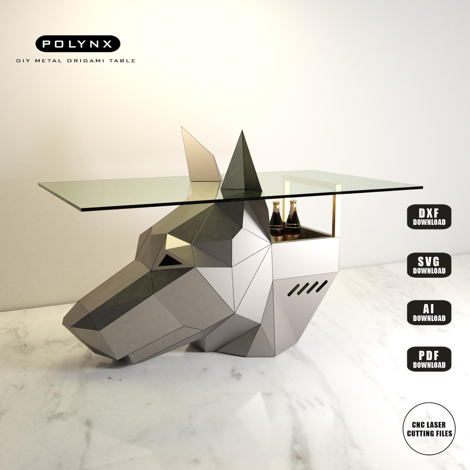 Metal Origami Table Base Template DXF File for CNC Cutting / Parametric ...