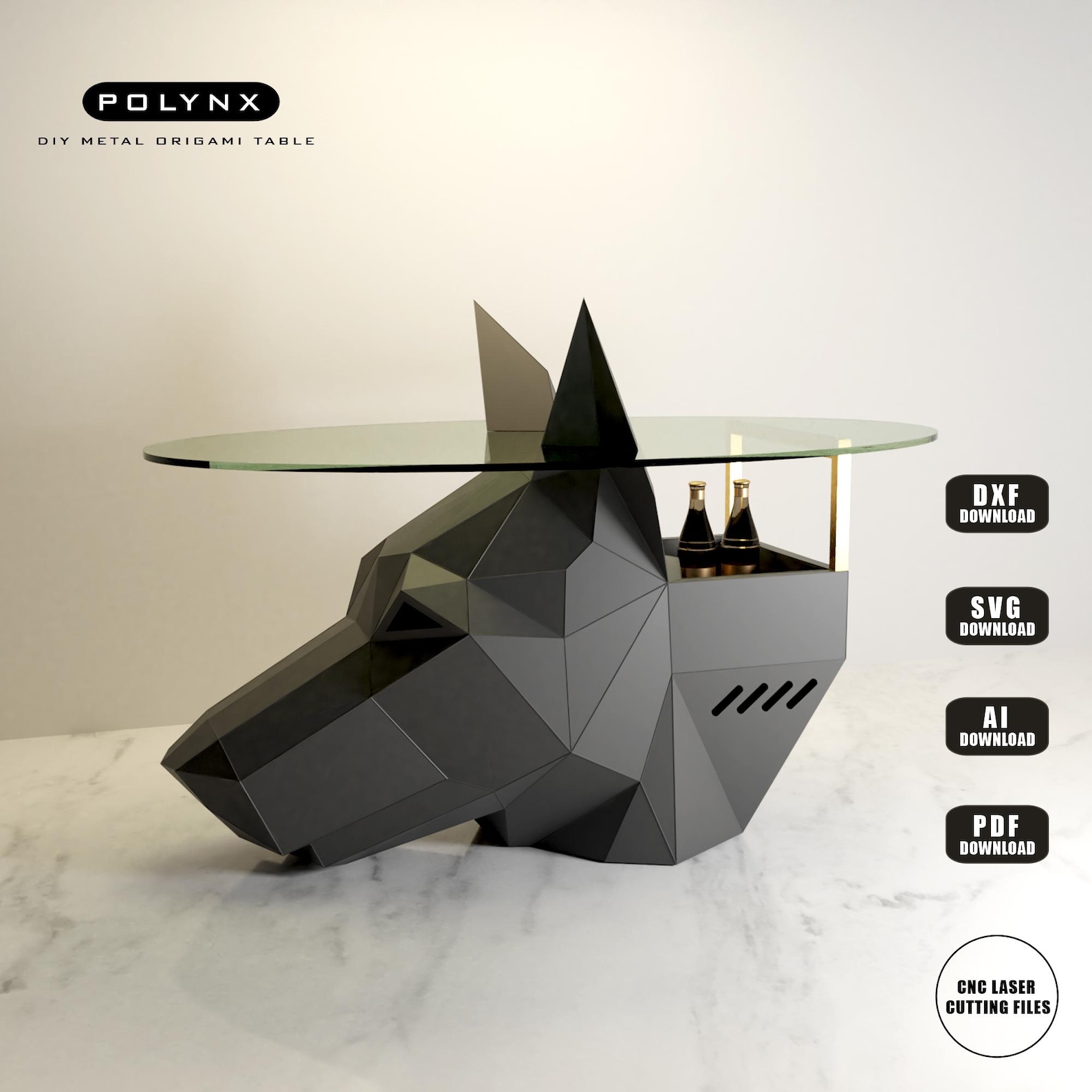 Metal Origami Table Base Template DXF File for CNC Cutting / Parametric ...