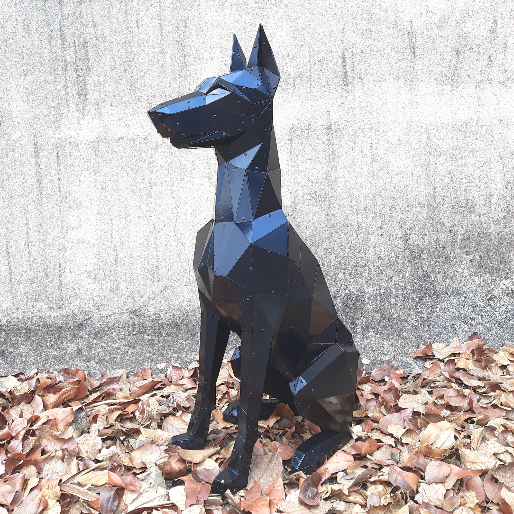 Doberman Statue in Metal , Lowpoly Doberman Sculpture, Sitting Doberman ...