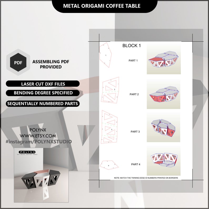 Metal Coffee Table Laser Cutting DXF File , Origami Metal Furniture ...