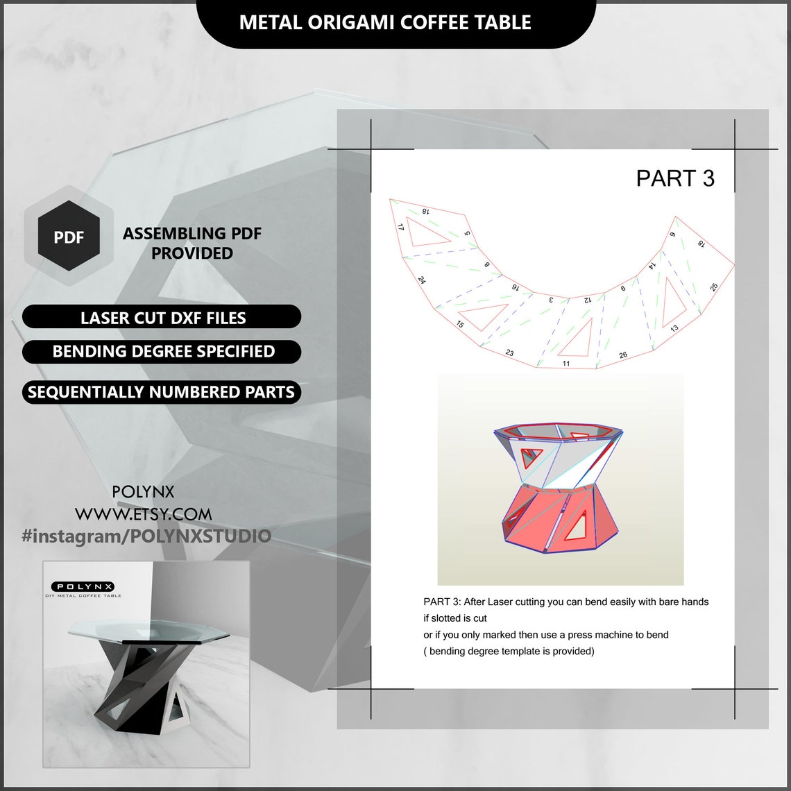 DIY Metal Origami Coffee Table Template: Laser Cut DXF File (digital ...