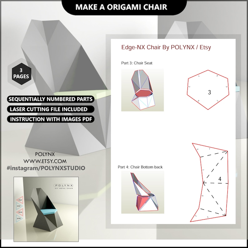 DIY Origami Metal Chair DXF File / Lowpoly Chair Design / - Etsy Canada