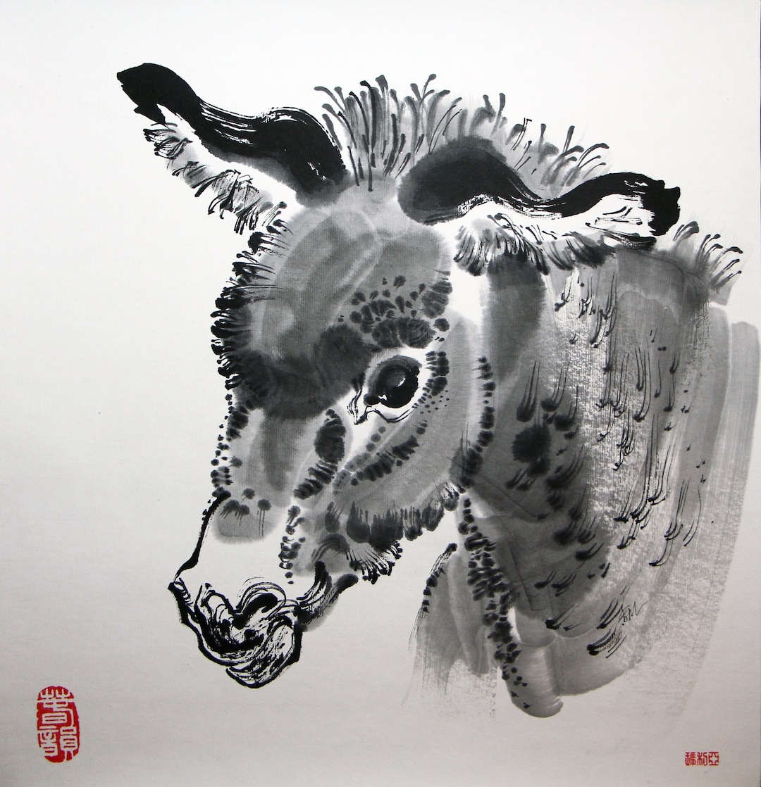 Horse Painting Equine Art Original Watercolor Donkey Ink Painting Sumi ...