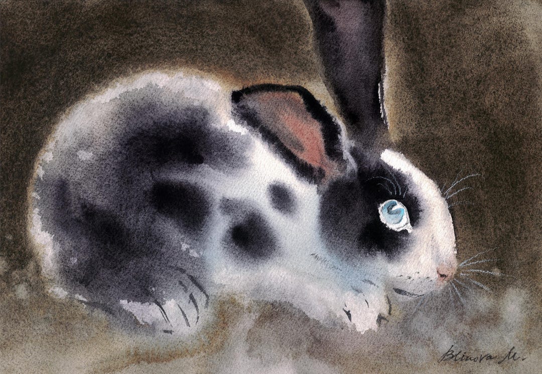 Rabbit Original Art Bunny Painting Watercolor Animal Wall Art New Year ...