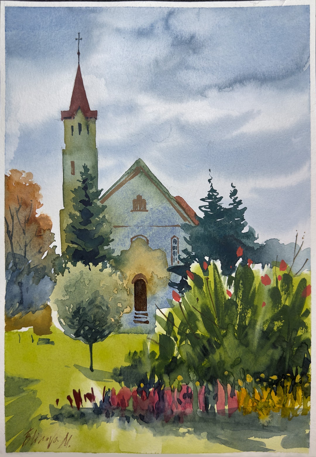 Church Painting Architecture Original Watercolor Art Europe Artwork 12 ...