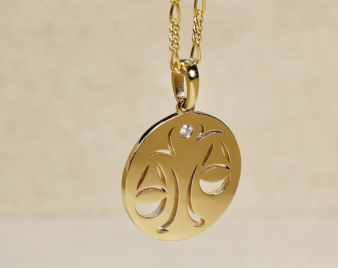 Gold Libra Pendant Libra Necklace 14 Karat Solid Gold With Optional ...