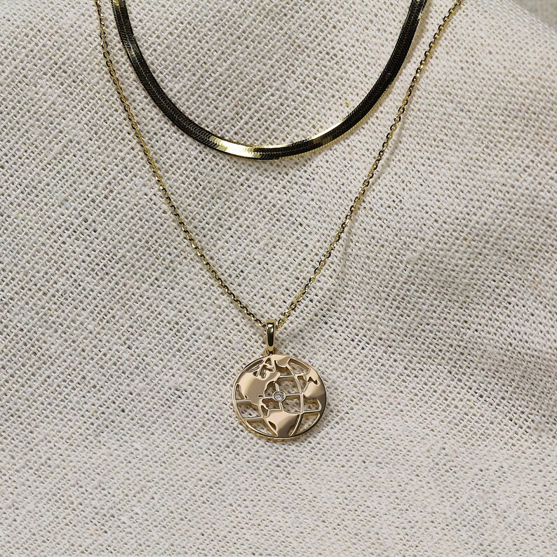 Gold World Map Pendant 14 Karat Solid Gold With Optional Gold Chains ...