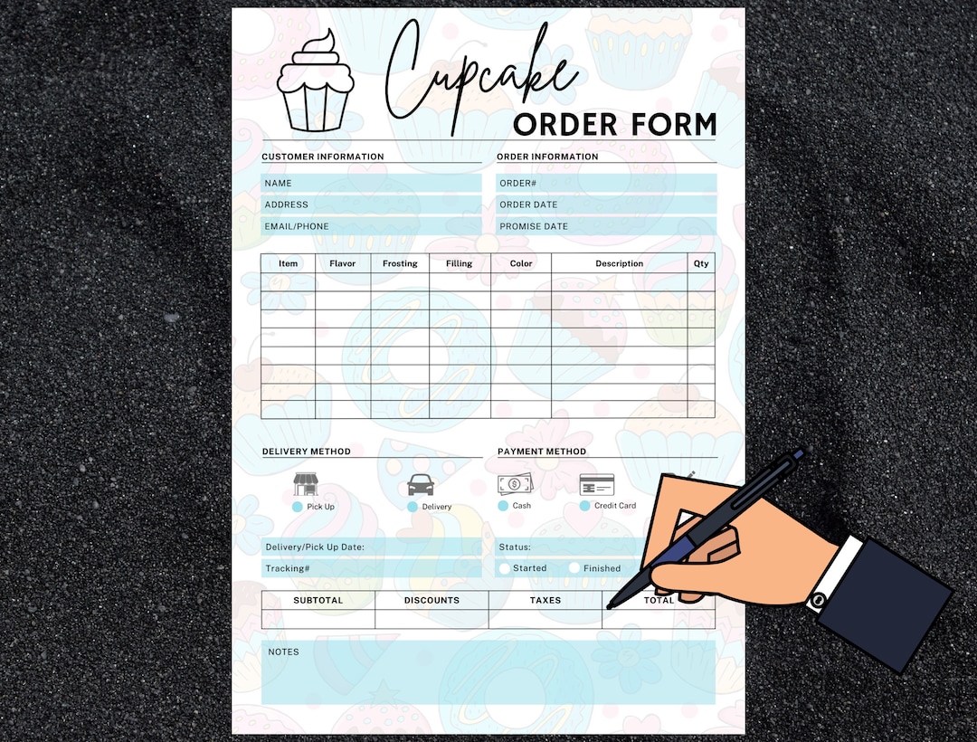 Cupcake Order Form Printable, Custom Cupcake Order Form, Order Form for ...