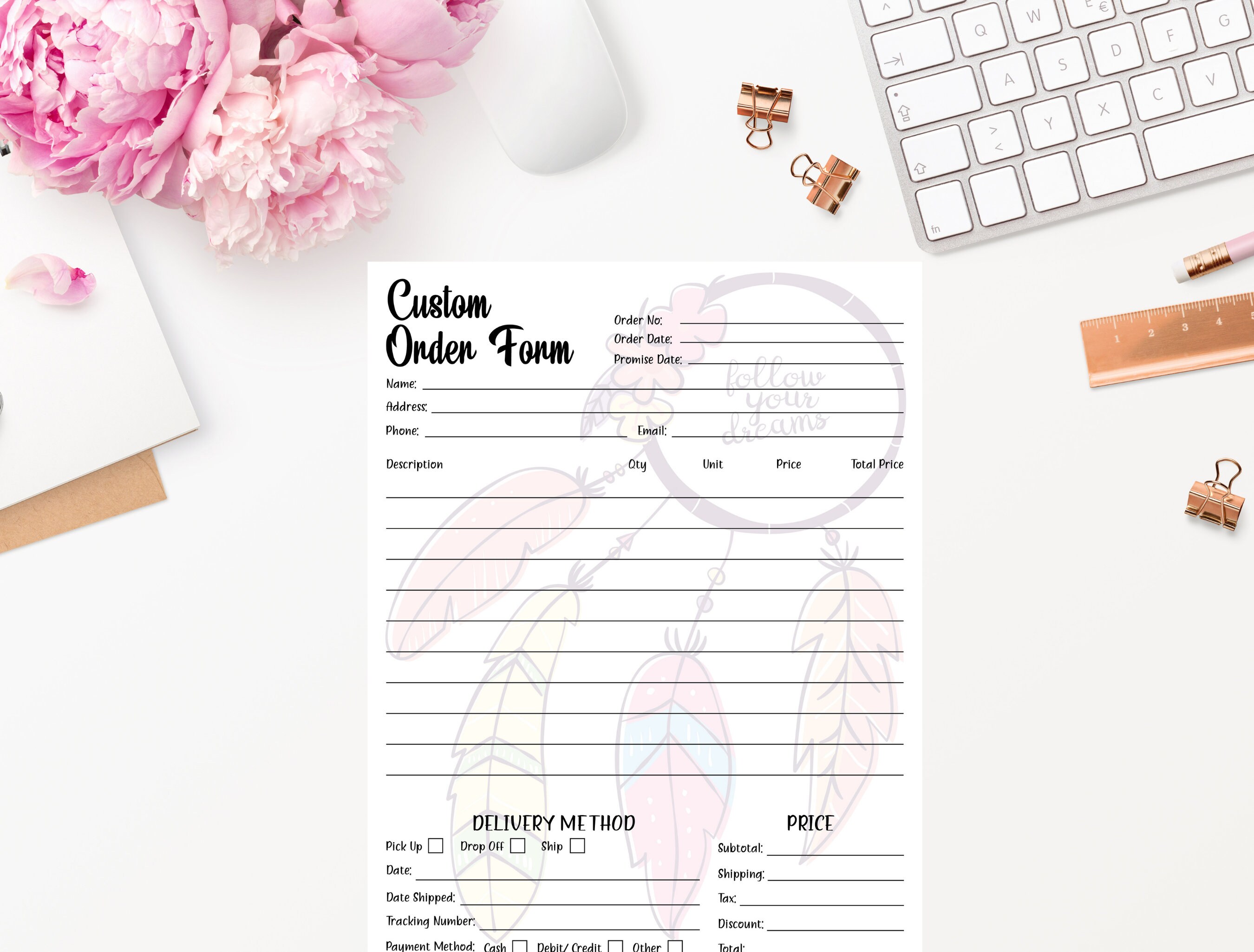 Custom Fillable Order Form | Order Form Template Printable | Order Form ...