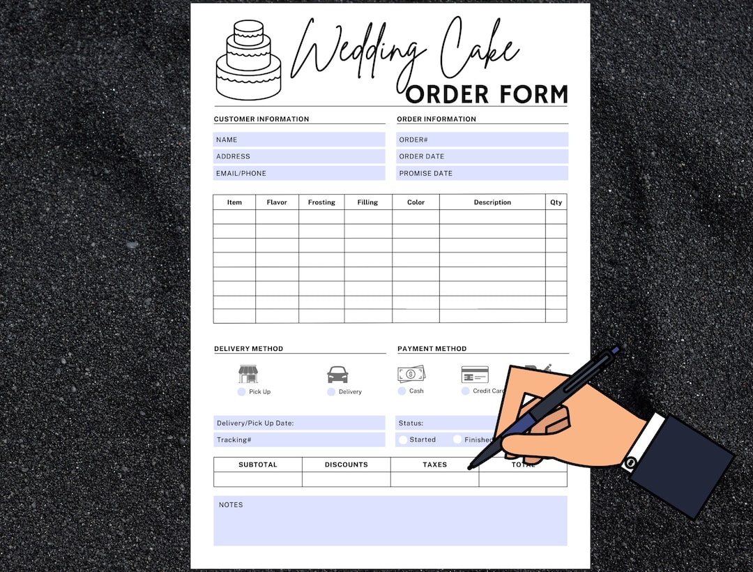 Wedding Cake Order Form Printable, Wedding Custom Cake Order Form ...