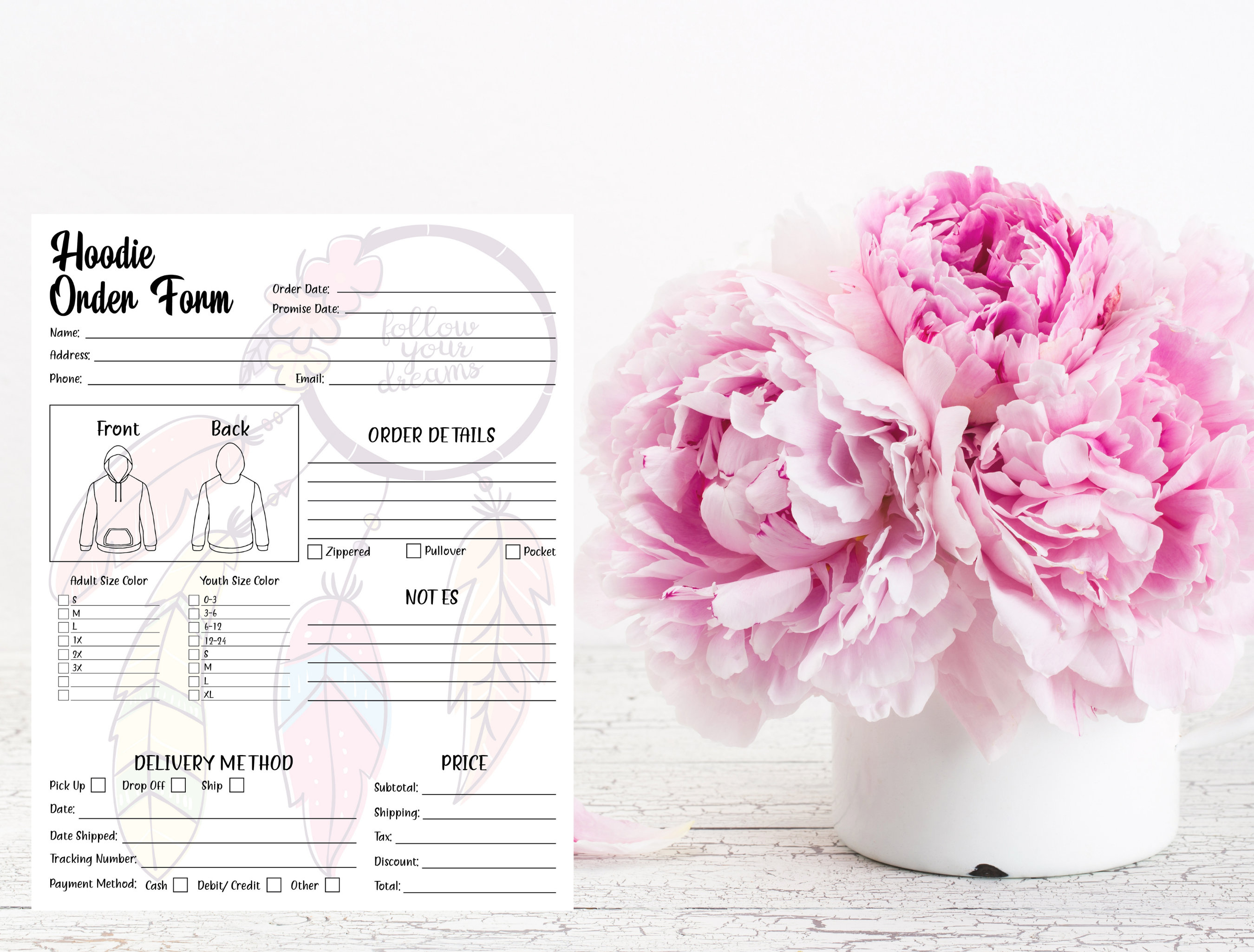 Hoodie Order Form Template Printable, Custom Hoodie Order Form, Order ...