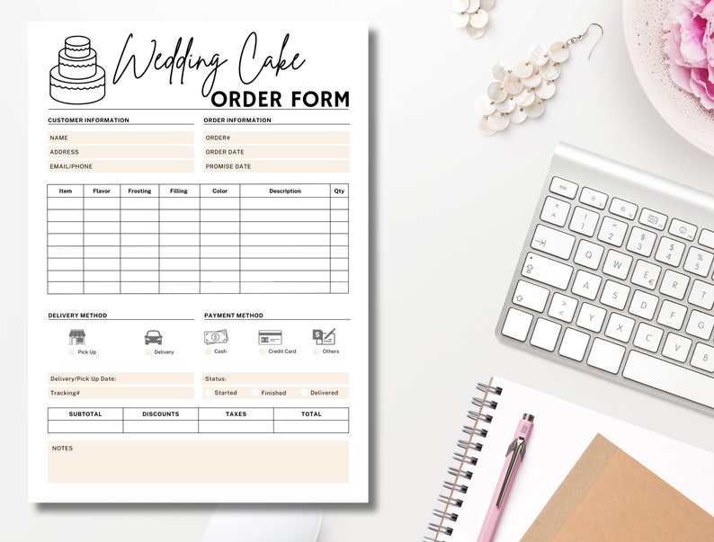 Wedding Cake Order Form Printable, Wedding Custom Cake Order Form ...