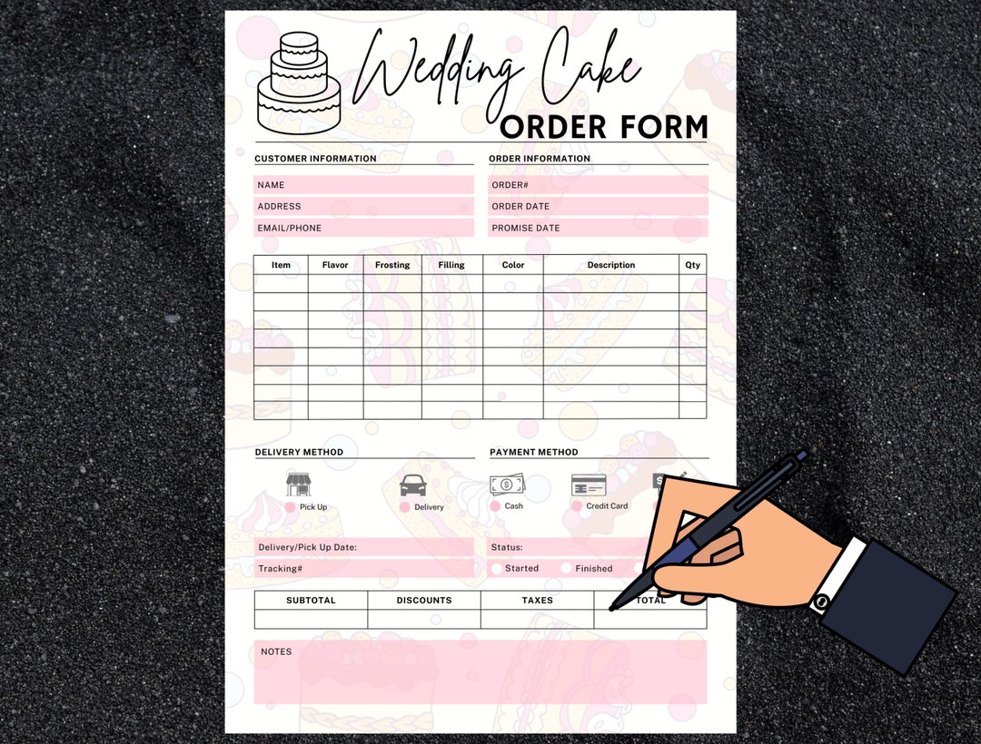 Wedding Cake Order Form Printable, Wedding Custom Cake Order Form ...