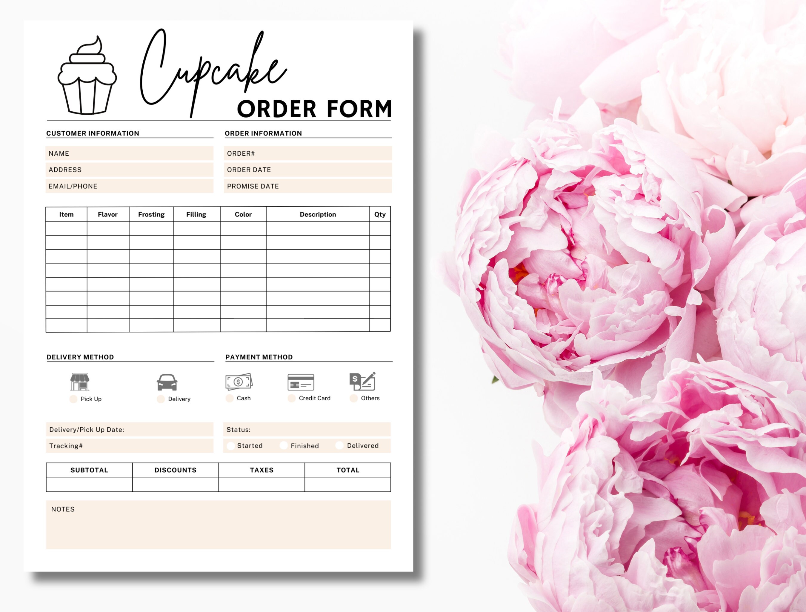 Cupcake Order Form Printable, Custom Cupcake Order Form, Order Form for ...