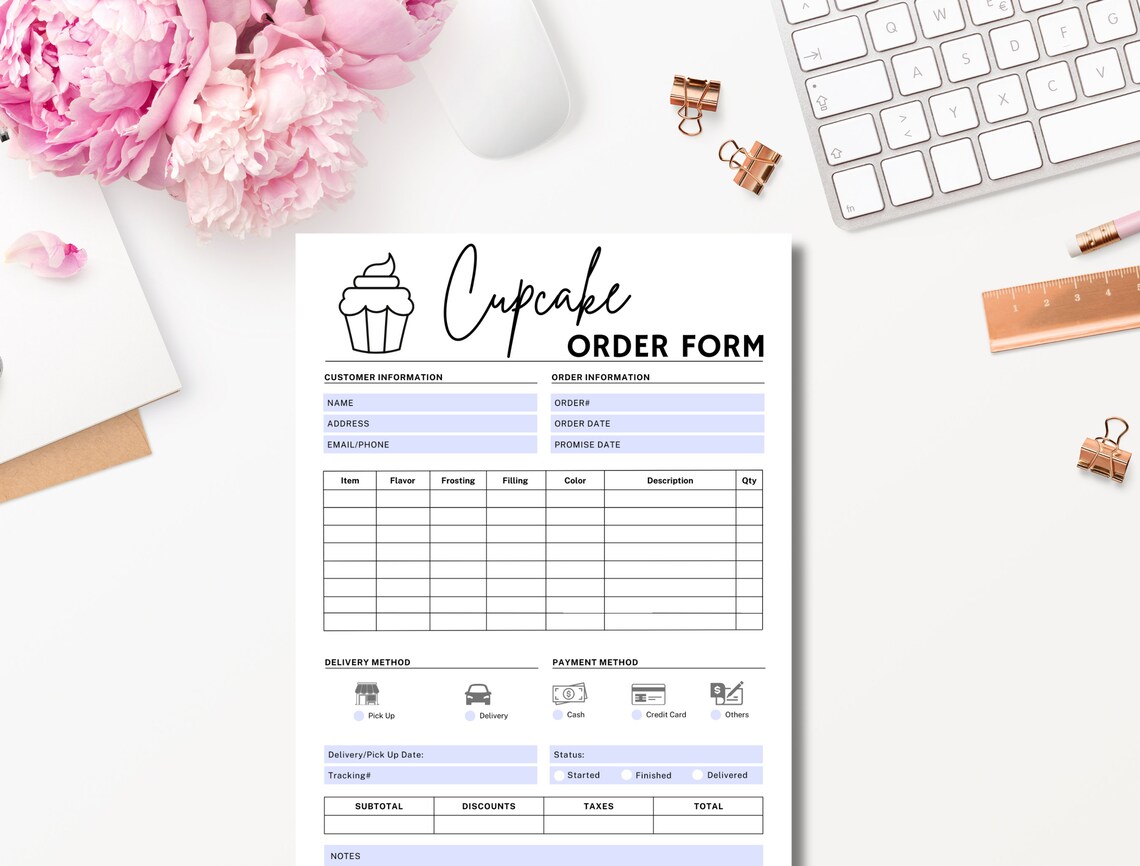 Cupcake Order Form Printable, Custom Cupcake Order Form, Order Form for ...