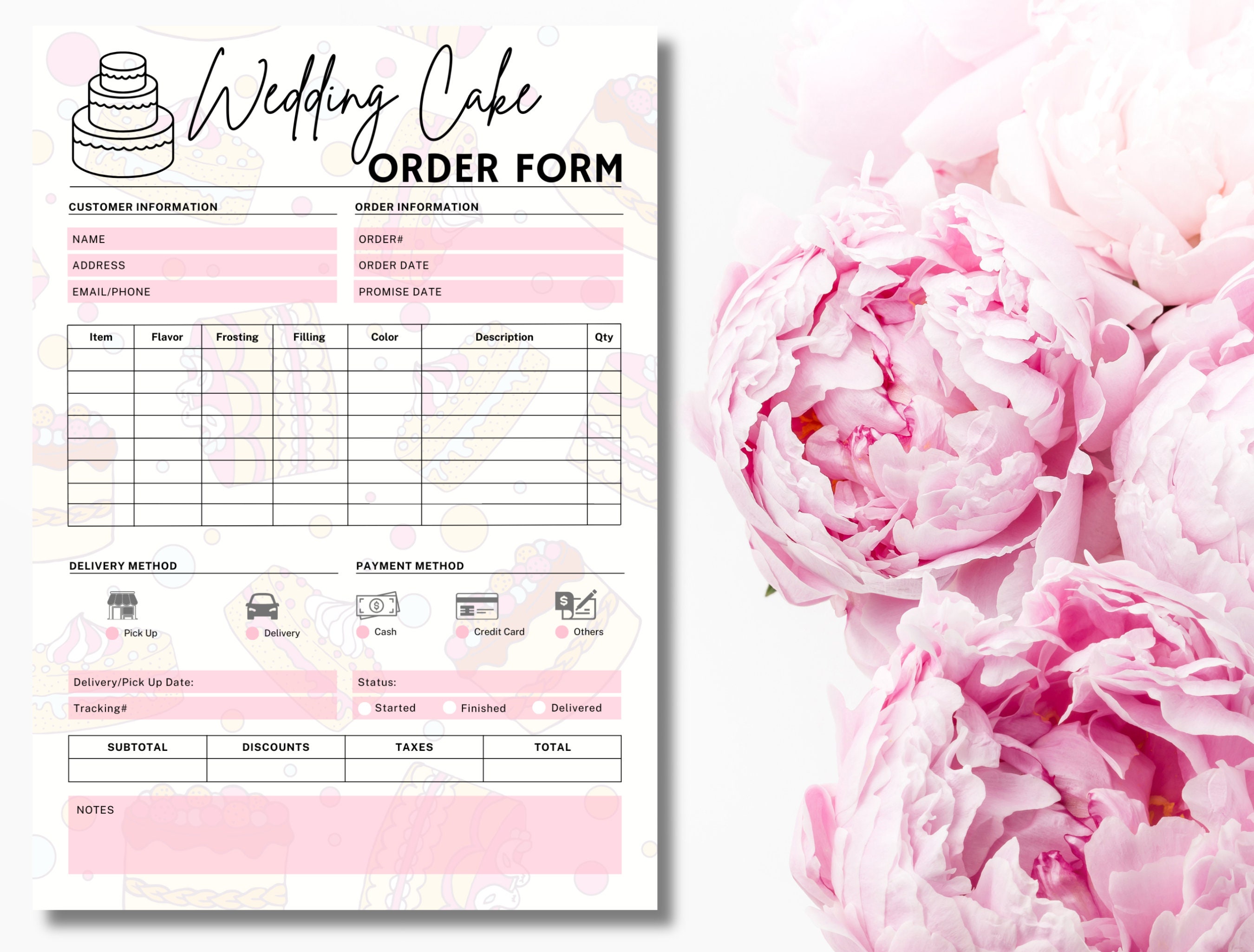 Wedding Cake Order Form Printable, Wedding Custom Cake Order Form ...