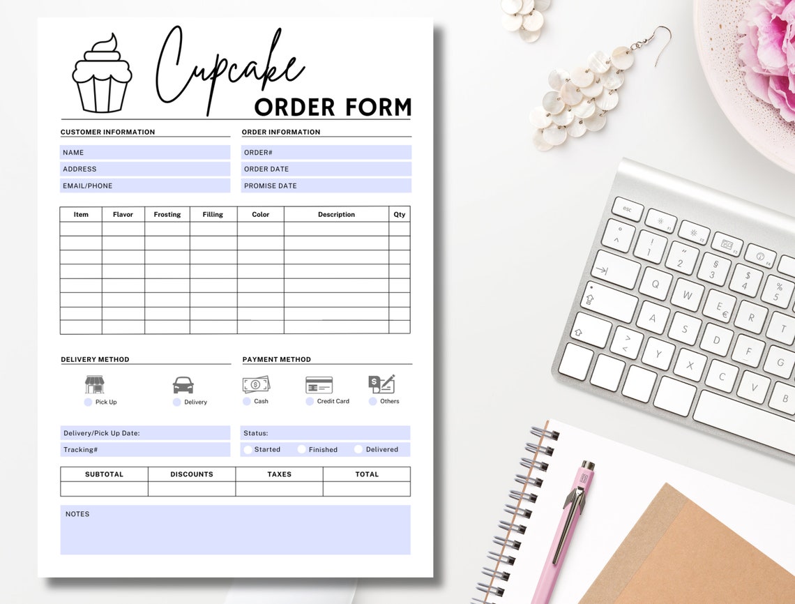 Cupcake Order Form Printable, Custom Cupcake Order Form, Order Form for ...