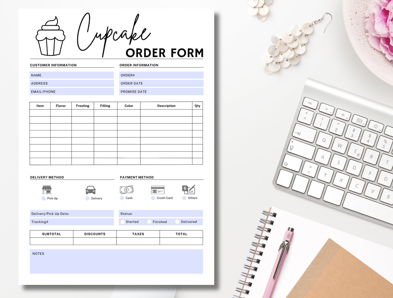 Cupcake Order Form Printable, Custom Cupcake Order Form, Order Form for ...