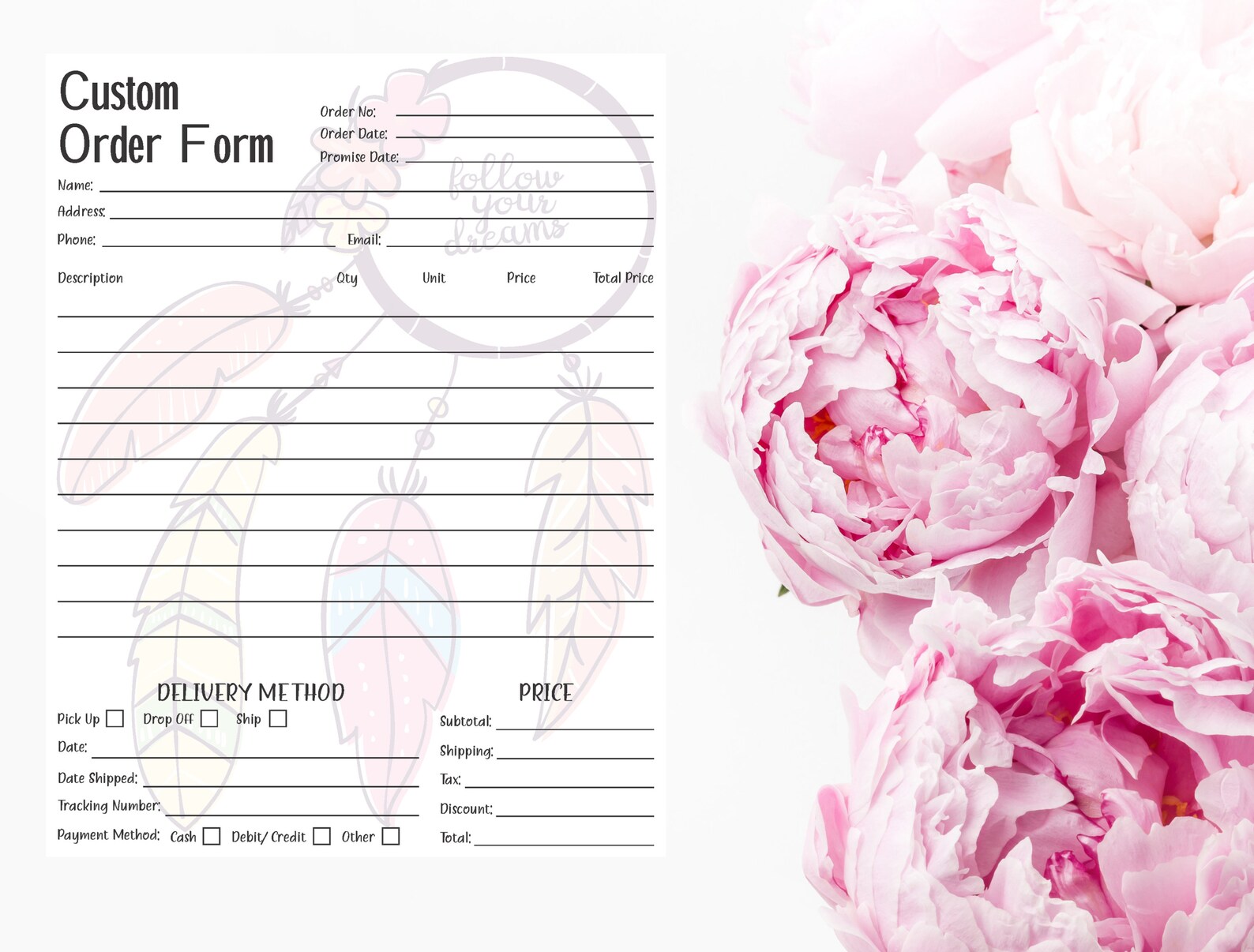 Custom Fillable Order Form | Order Form Printable | Order Form for ...