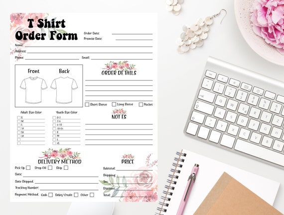 Fillable Tshirt Order Form Custom Shirt Order Form Order | Etsy