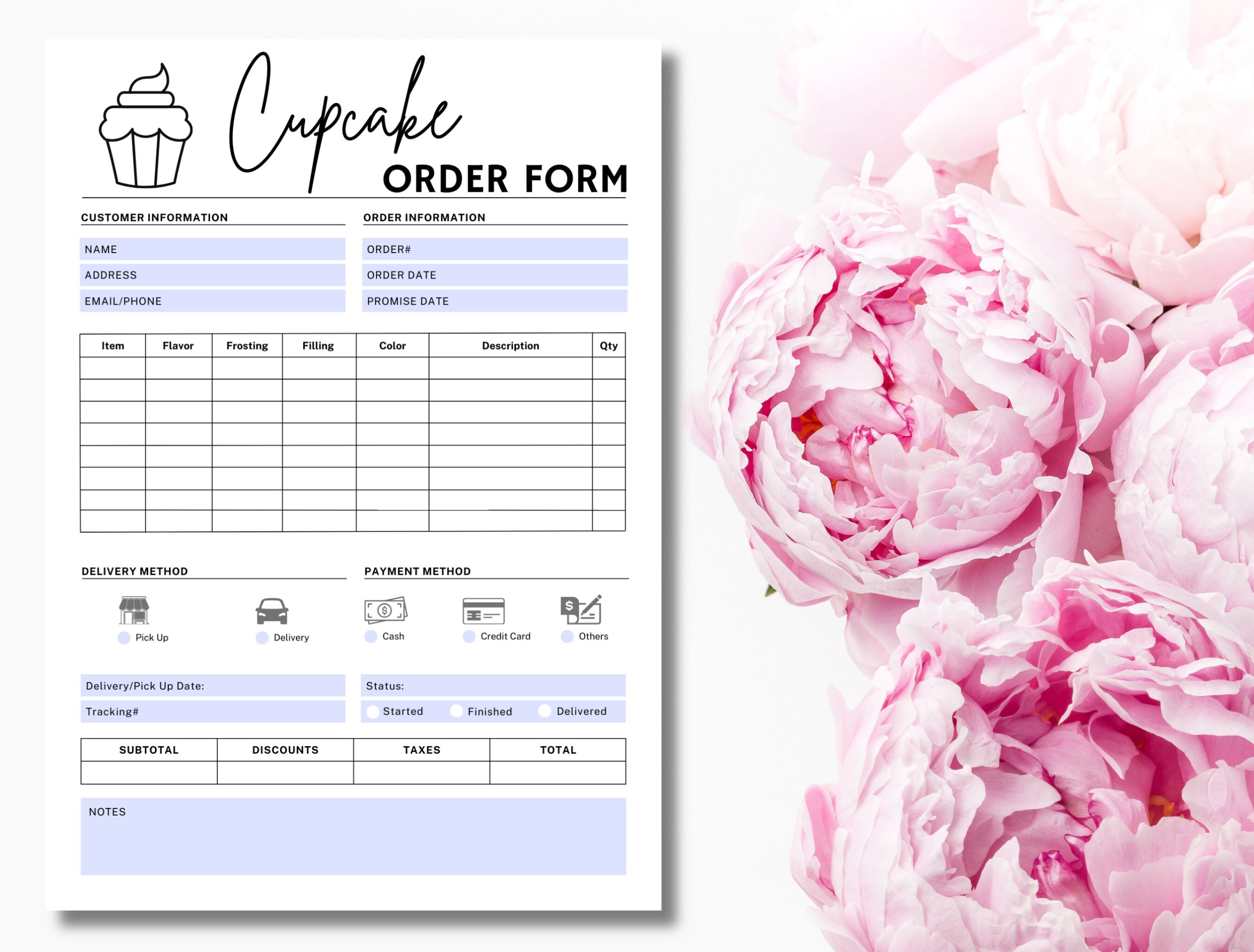 Cupcake Order Form Printable, Custom Cupcake Order Form, Order Form for ...