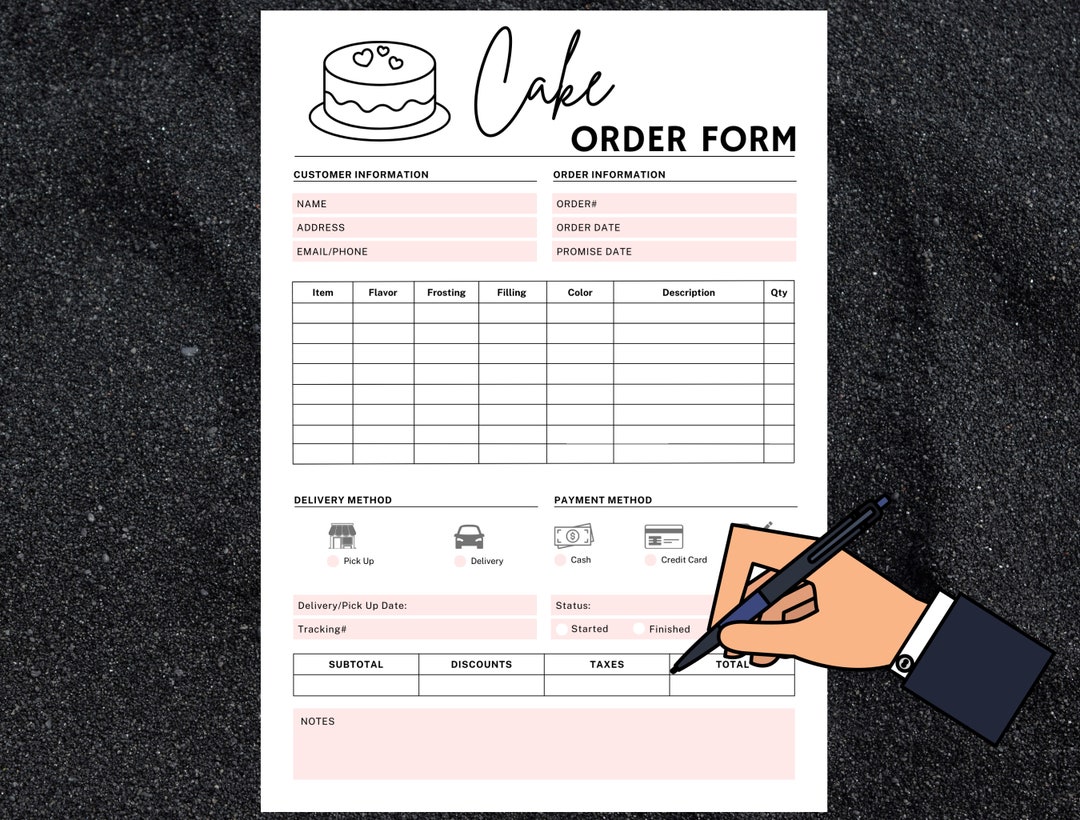 Cake Order Form Printable, Custom Cake Order Form, Order Form for ...