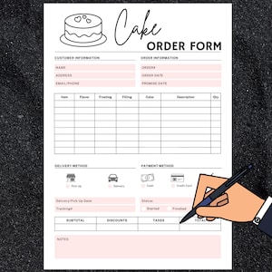 Cake Order Form Printable, Custom Cake Order Form, Order Form for ...