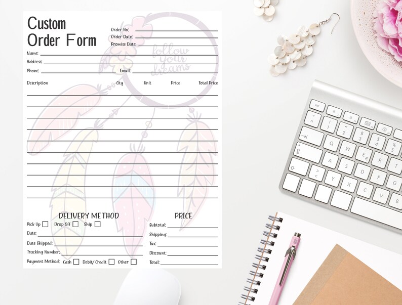 Custom Fillable Order Form | Order Form Printable | Order Form for ...